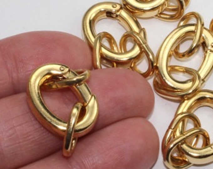 Self Closing Carabiner Clasp, Gold Plated Oval W/2 Jump Rings, Bracelet ...