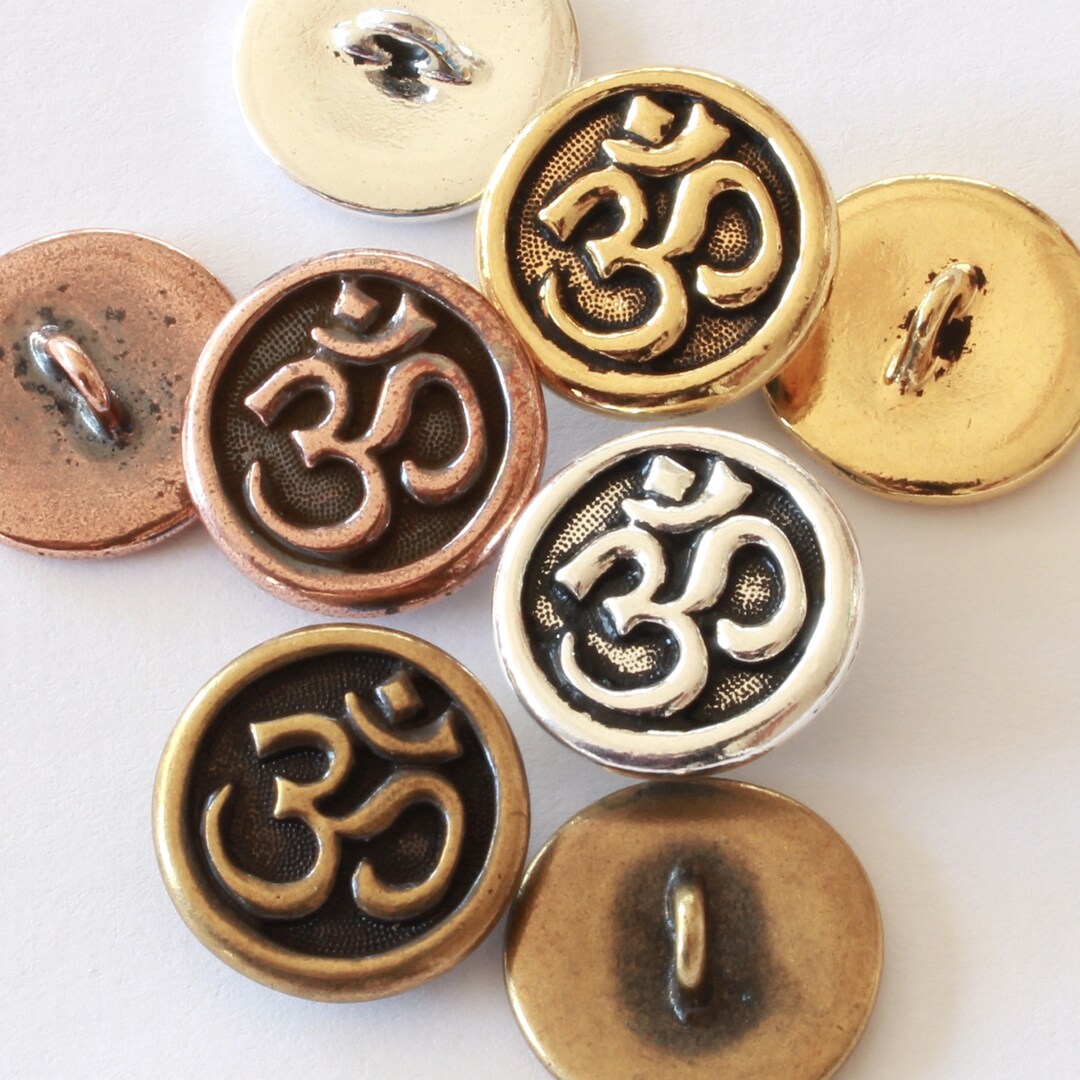 Om Buttons, Tierracast Silver, Gold, Copper & Brass Plated Pewter, 17mm W/2mm Shank, for ...