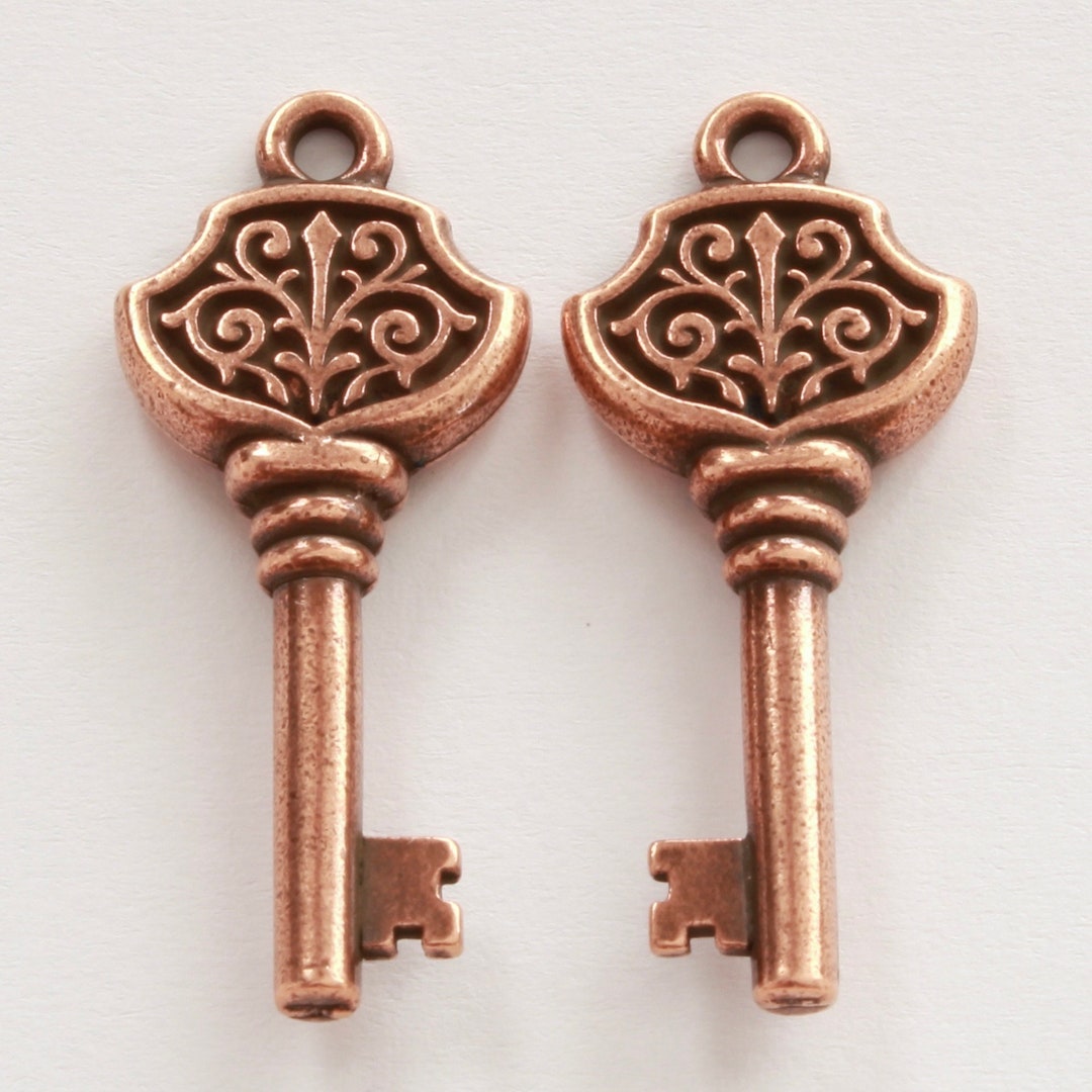 16 Large Copper Victorian Key Charms, Tierracast 36mm Copper Plated ...