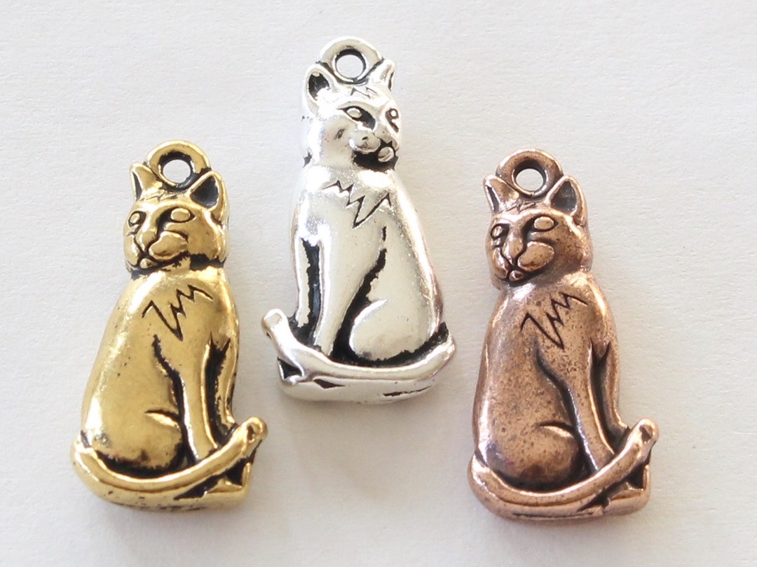 Cat Charms, Tierracast Silver, Gold & Copper Plated Pewter, 2 Sided ...