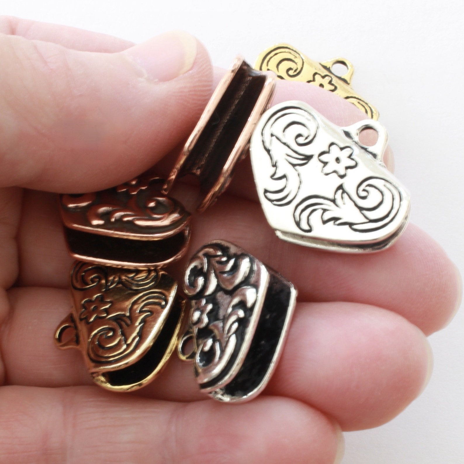 Scrollwork Crimp End Caps, Tierracast Silver, Gold, Copper Plate Pewter ...