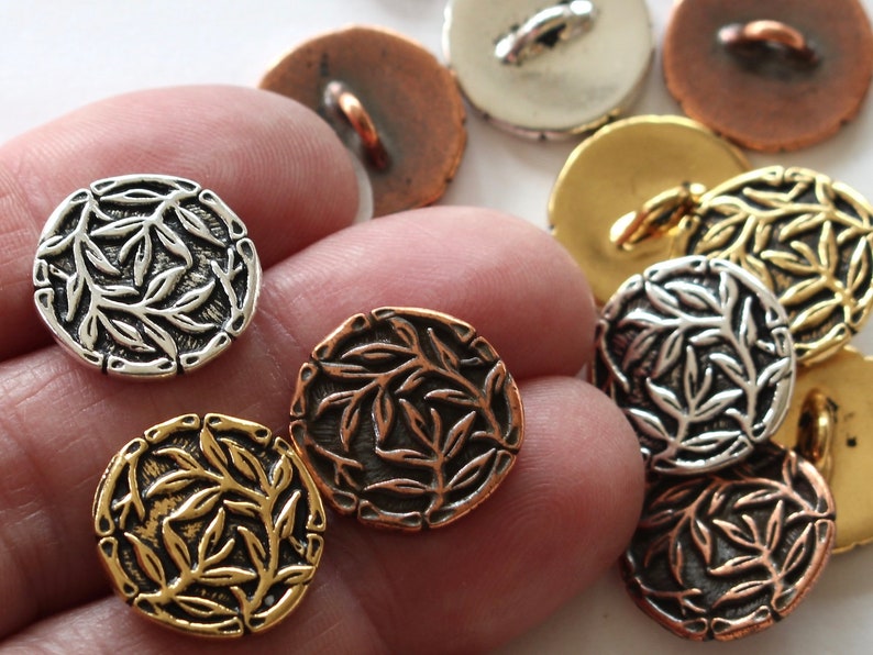 Bamboo Buttons, Tierracast Gold & Copper Plated Pewter, 16mm W/2mm ...