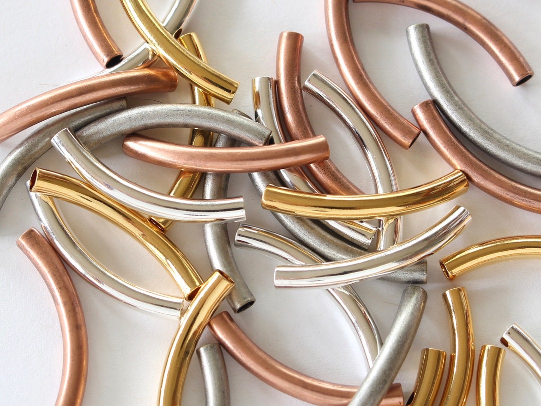 Curved Tube Bead Spacers, Bright Gold & Antiqued Silver Plated Brass, 3 ...
