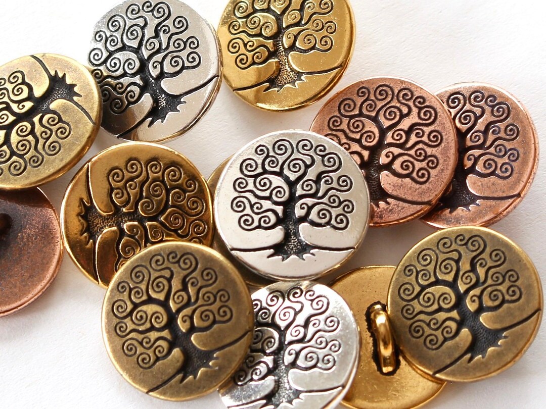 Tree of Life Buttons, Tierracast Silver, Gold, Copper, Brass Plate ...