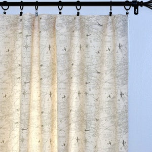 Map Curtains, Pair of Rod Pocket Curtain Panels, Natural Felix, Air ...