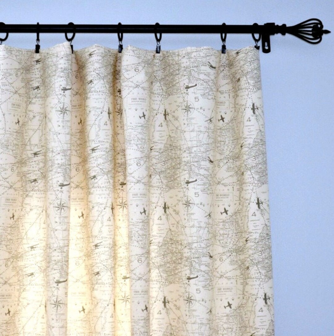Map Curtains, Pair of Rod Pocket Curtain Panels, Natural Felix, Air ...