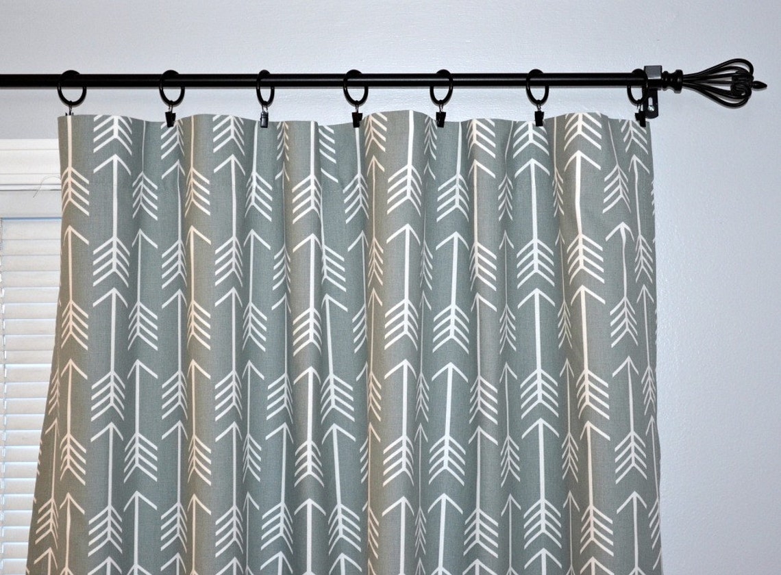 Curtains Gray Arrow Pair of Rod Pocket Panels Premier Prints | Etsy