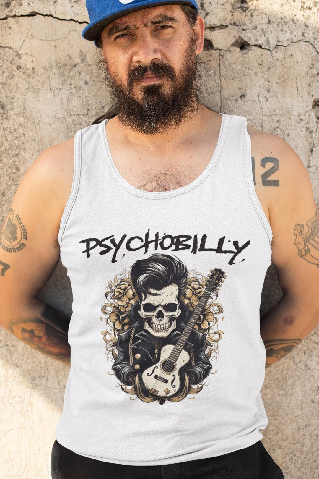 Psychobilly Skull Guitar Unisex Tank Top, Cramps Muscle Tee, Rockabilly ...