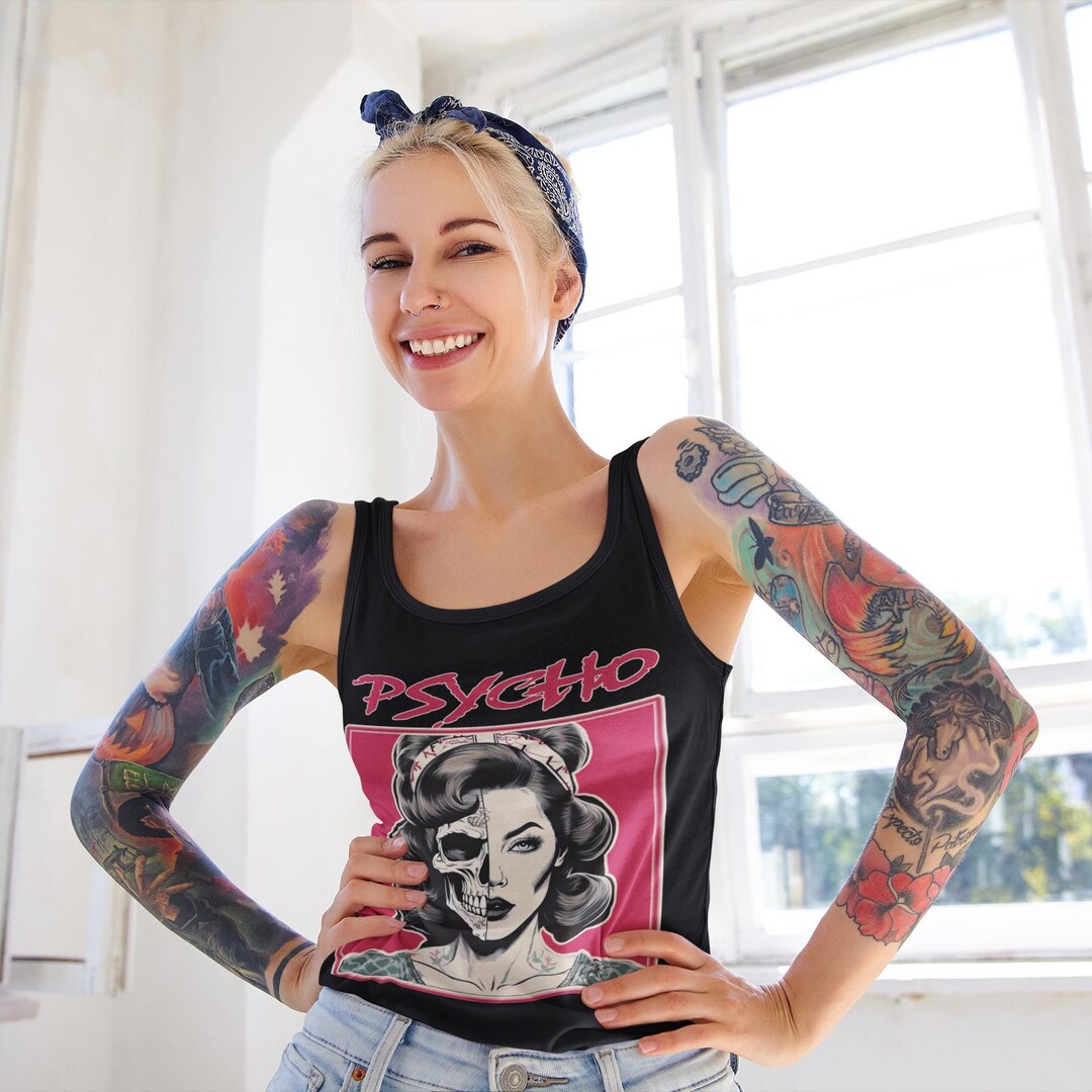 Pyscho Skeleton Tank Top, Retro Psychobilly Unisex Shirt, Edgy Skeleton Face Tee, Alternative ...