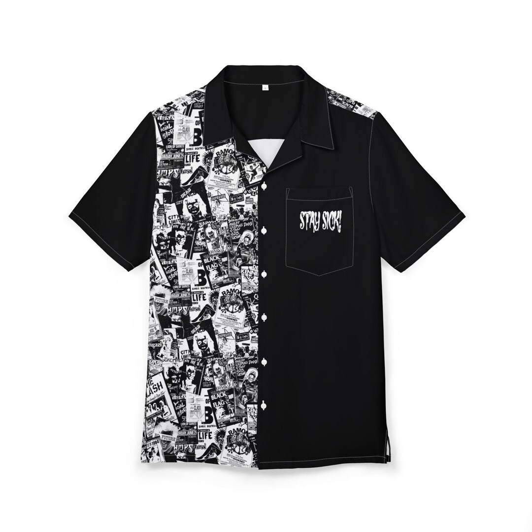 Punk Rock Bowling Shirt - Half Black Graphic Button-down - Edgy Grunge ...