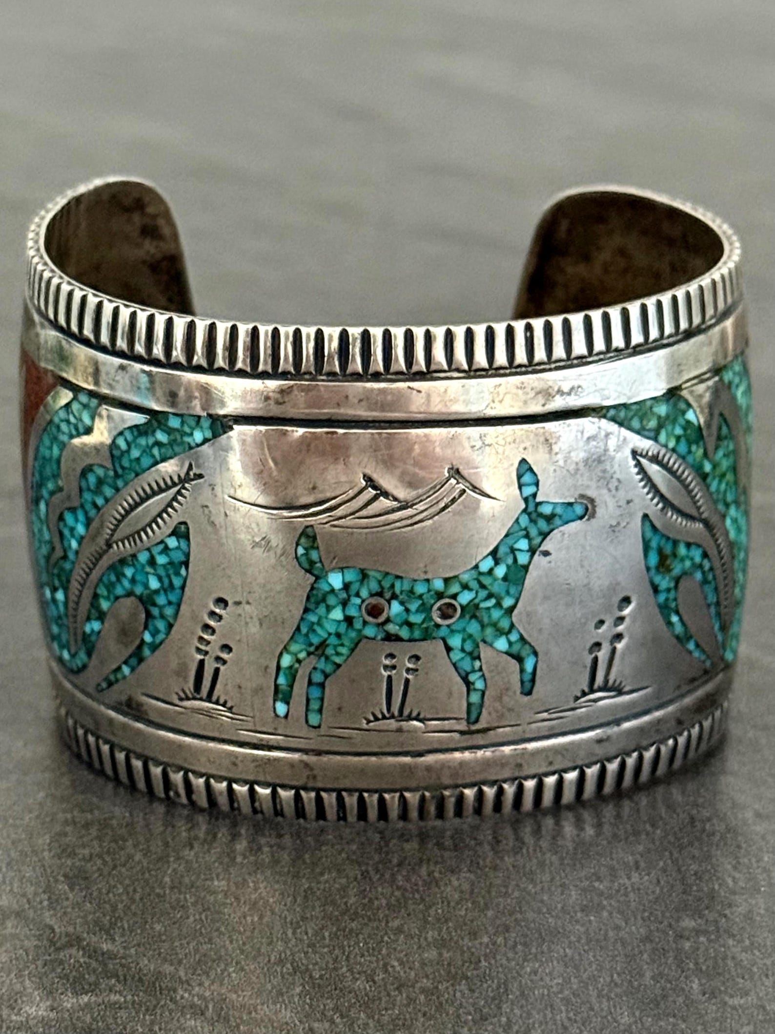 Vintage Gibson Gene Navajo Sterling Silver Deer Turquoise Coral ...