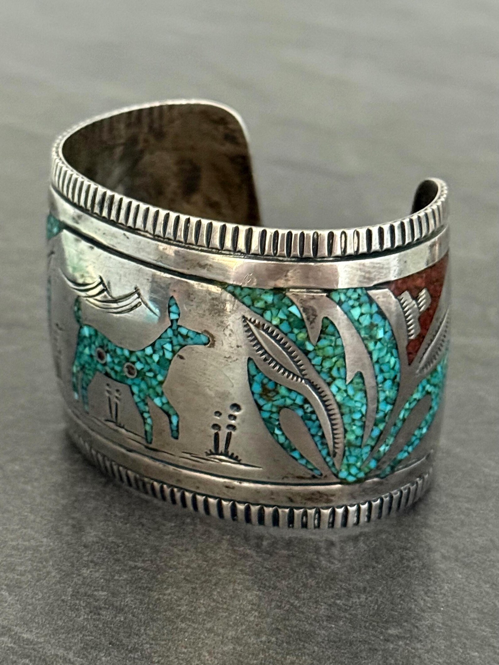 Vintage Gibson Gene Navajo Sterling Silver Deer Turquoise Coral ...