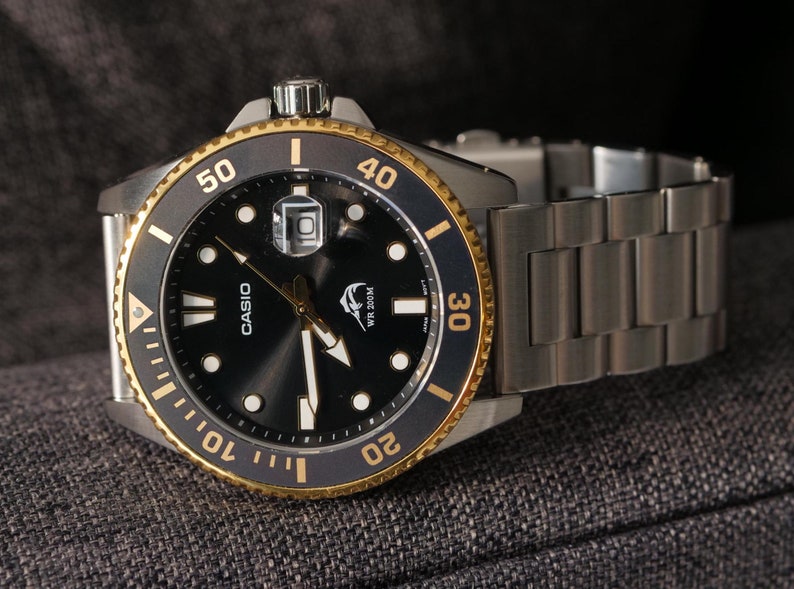 Modified New Casio Duro MDV106 Black/gold Countdown Bezel W/ Cyclops ...