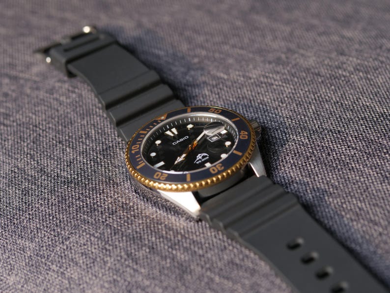 Modified New Casio Duro MDV106 Black/gold Countdown Bezel W/ Cyclops ...