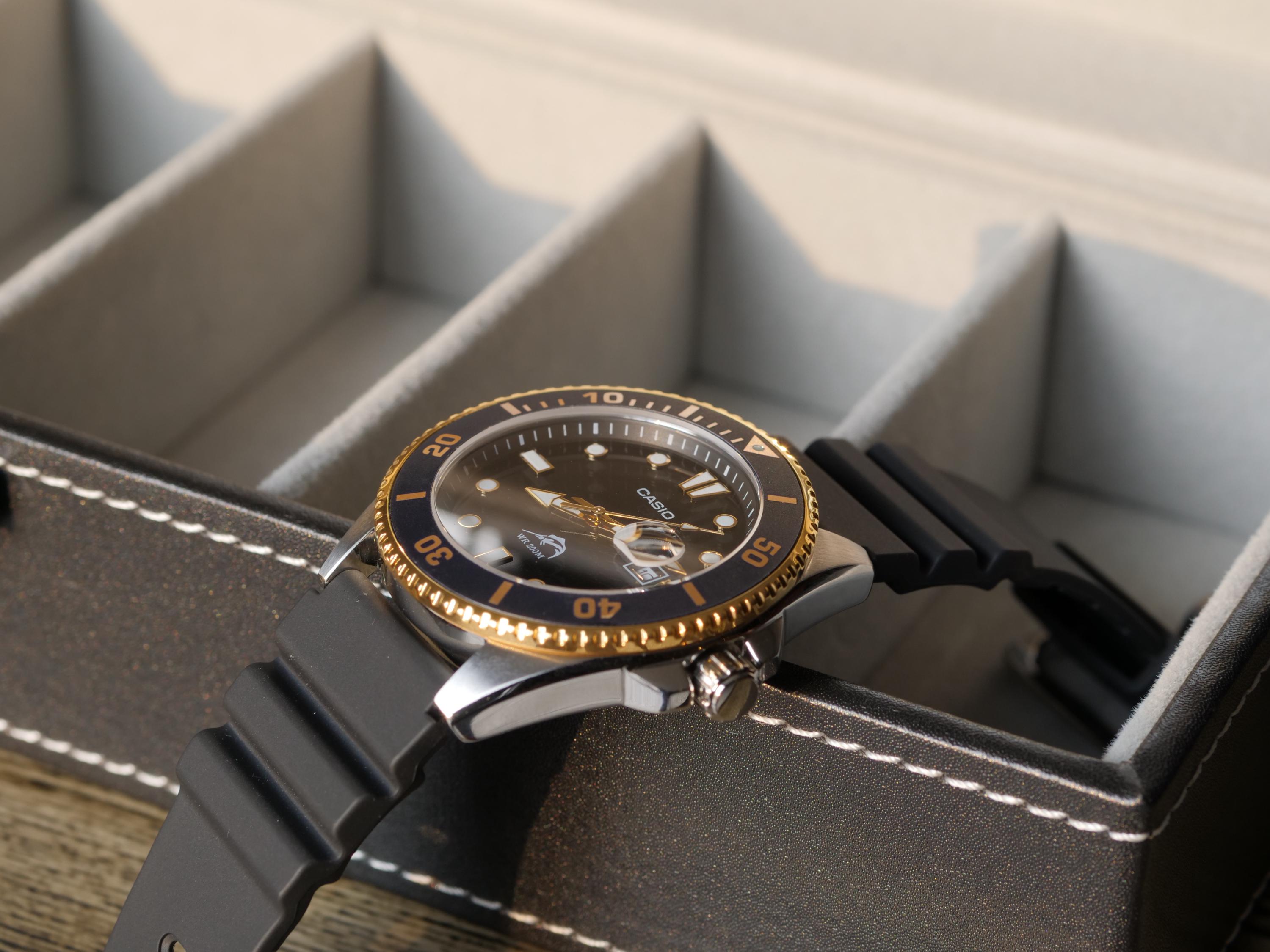 Modified New Casio Duro MDV106 Black/gold Countdown Bezel W/ Cyclops ...