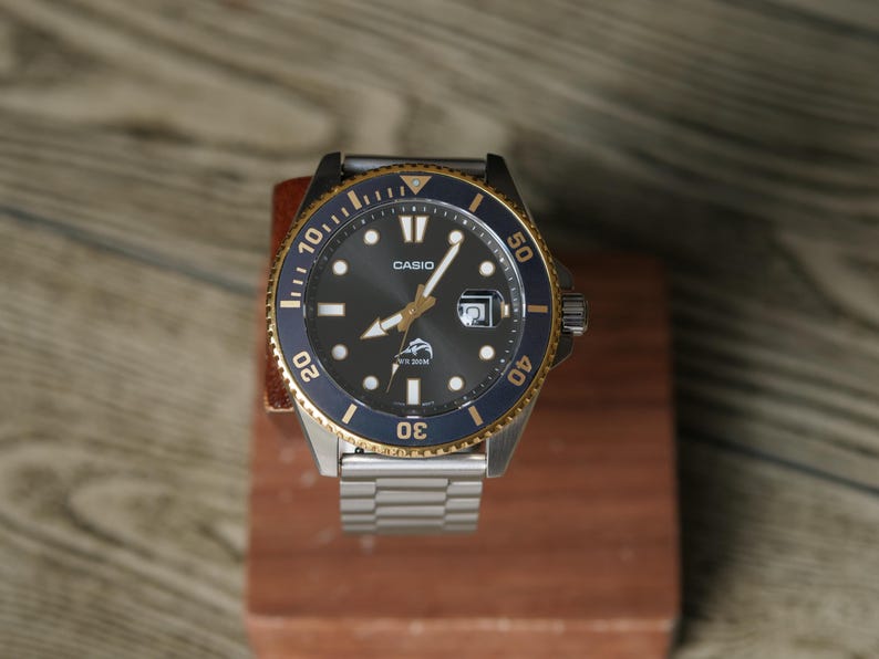 Modified New Casio Duro MDV106 Black/gold Countdown Bezel W/ Cyclops ...