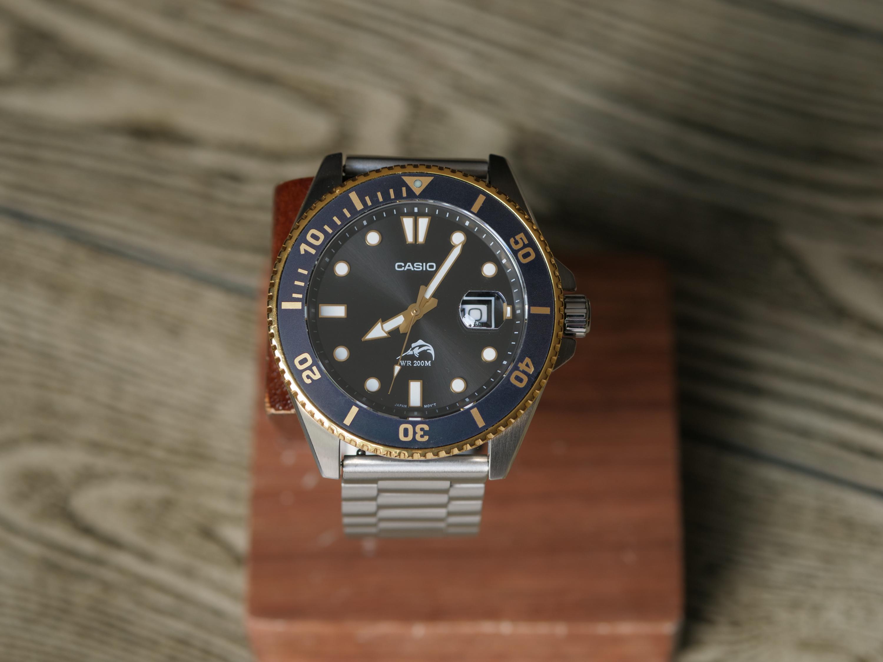 Modified New Casio Duro MDV106 Black/gold Countdown Bezel W/ Cyclops ...