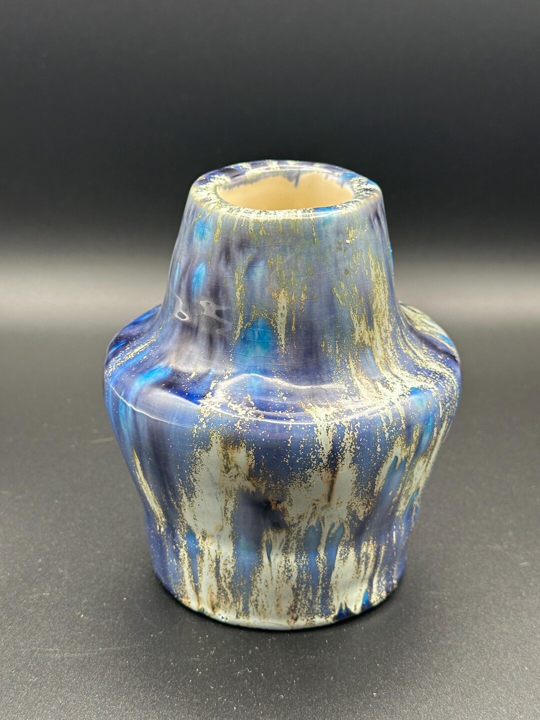 Vintage Handmade Thick Blue and Multicolored Drip Glaze Volcano Shaped ...