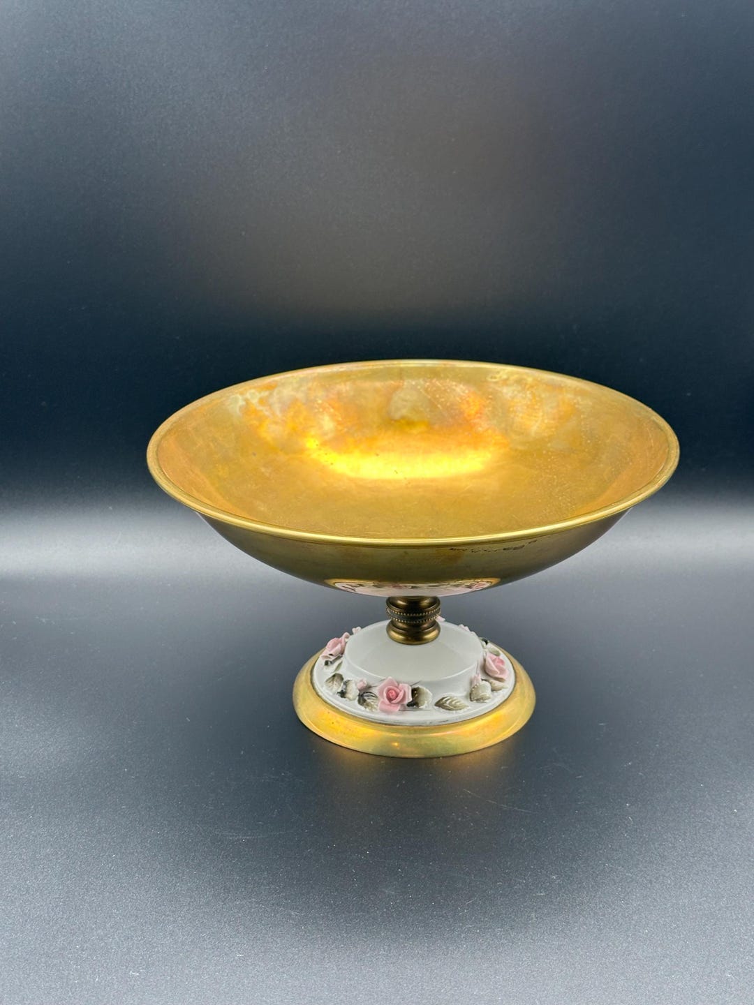 Vintage Unique Brass and Porcelain Roses Pedestal Compote Decor Bowl - Etsy