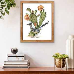 Roadrunner Fine Art Print: Prickly Pear Cactus Watercolor - Etsy