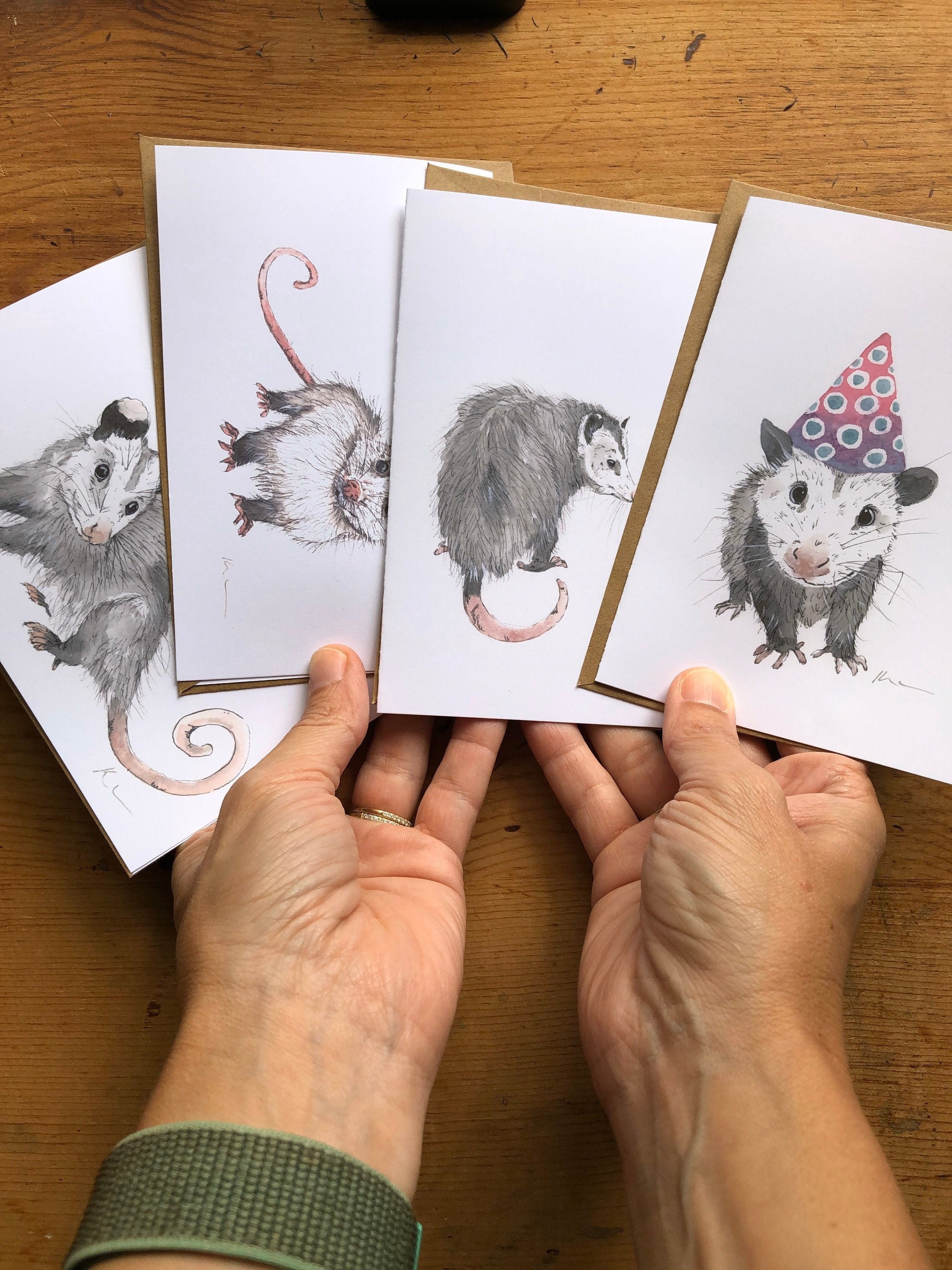 Opossum Possum Blank Greeting Card Note Card Thank You | Etsy
