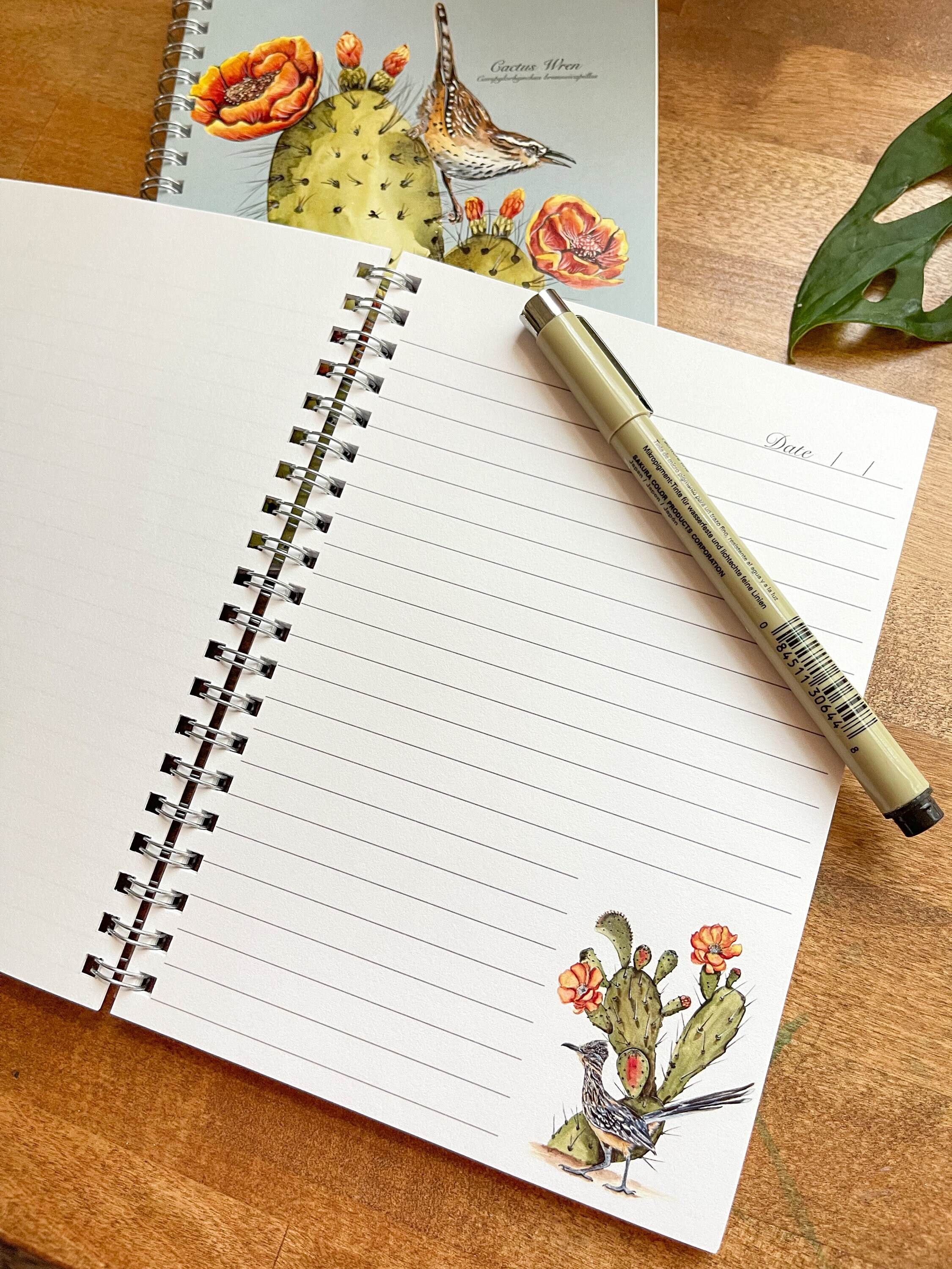 Beautiful Cactus Wren Blossom With Roadrunner Desert Blank Notebook ...