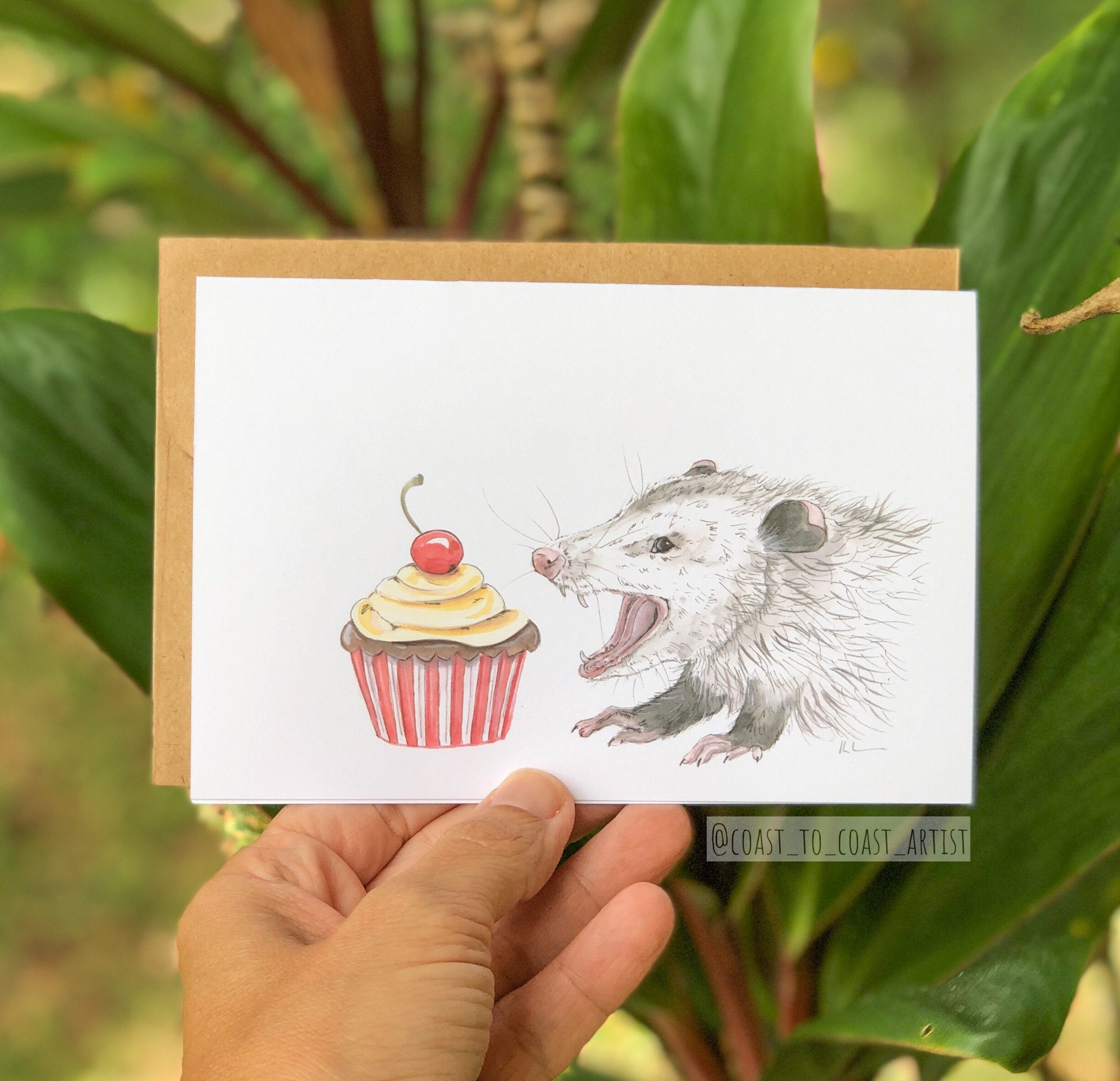 Birthday Party Opossum Possum Blank Greeting Card Note Card | Etsy