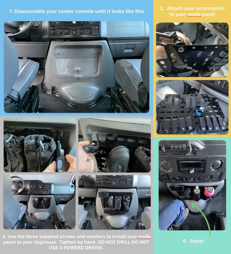 Tactical MOLLE PANEL Center Console for FORD Econoline Van Doghouse ...