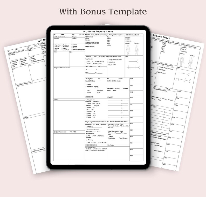 ICU Nurse Report Sheet, Editable Nurse Sheets, Nurse Report Sheet ...