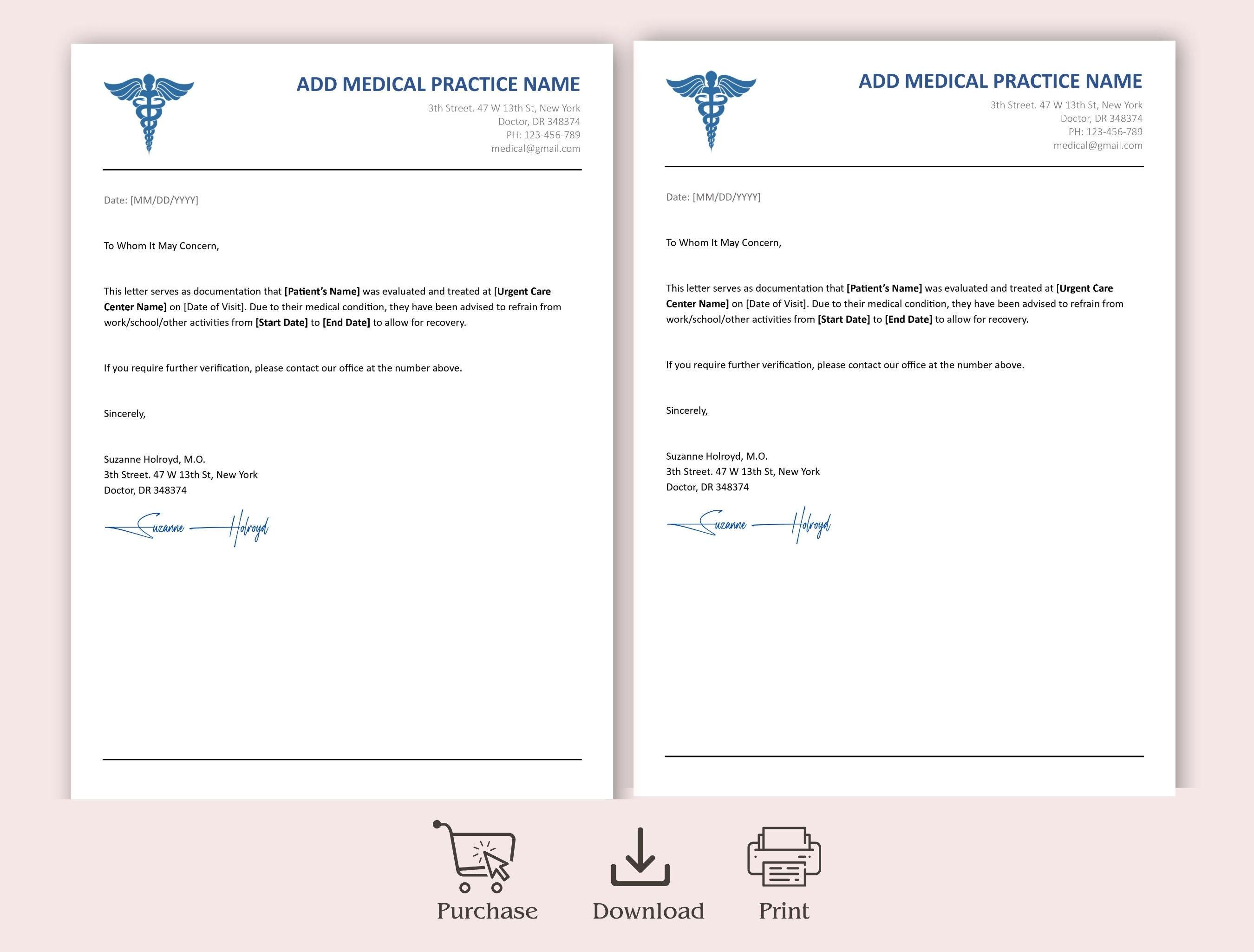 Doctor Note for Sick Leave, Medical Excuse Note Template for Work or ...