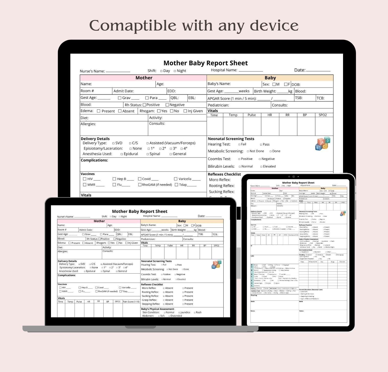 Editable Mother Baby Nurse Report Sheet Medsurg, Postpartum Nursing ...