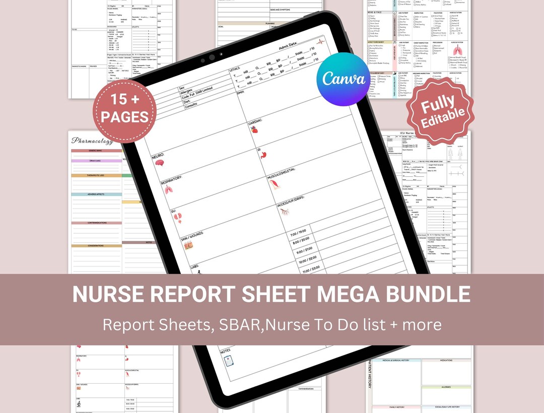 Editable Nurse Sheets Mega Bundle, SBAR, 1-6 Patients Nurse Report ...