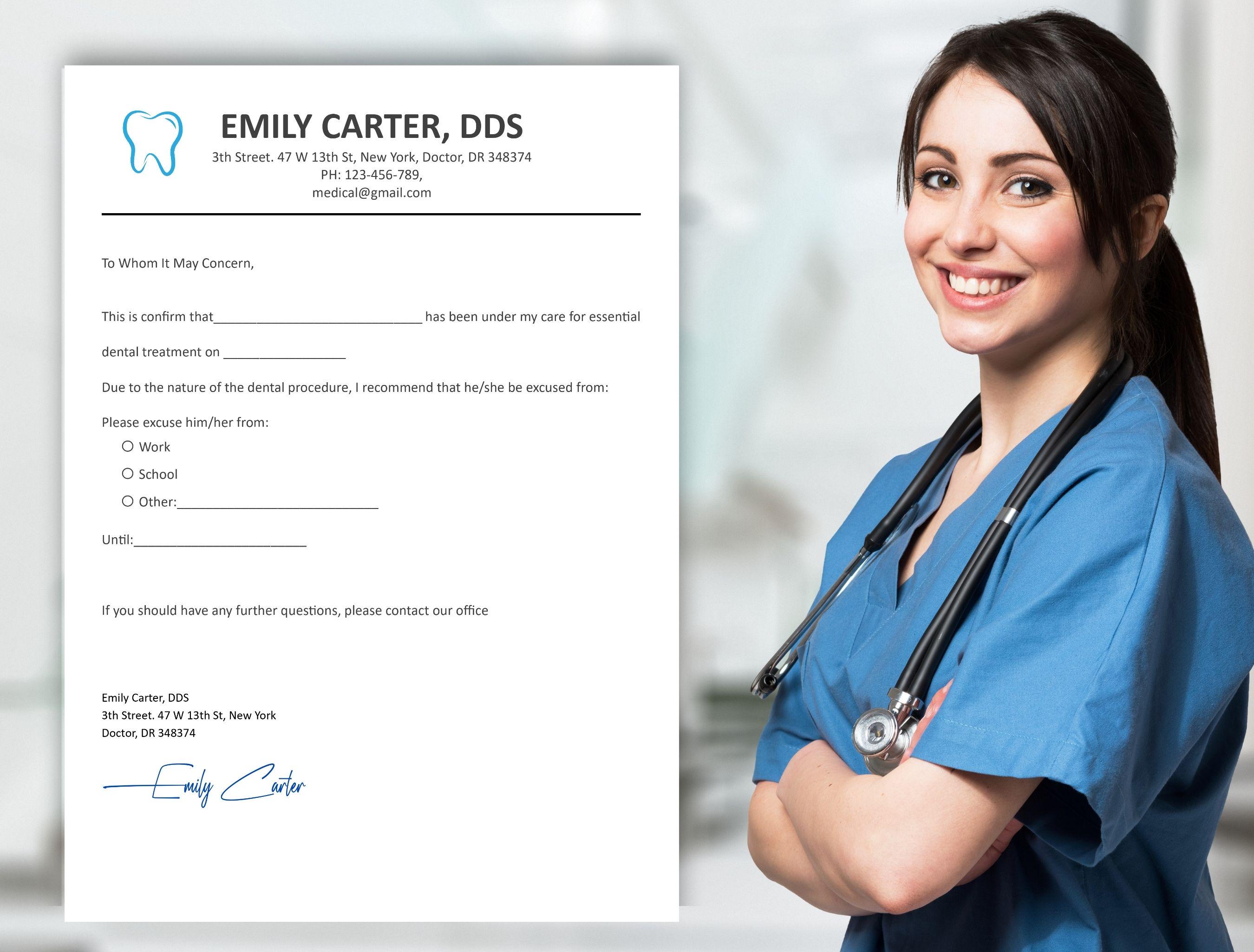 Dentist Excuse Note, Editable Dental Note, Doctor Excuse Note, Dr Note ...