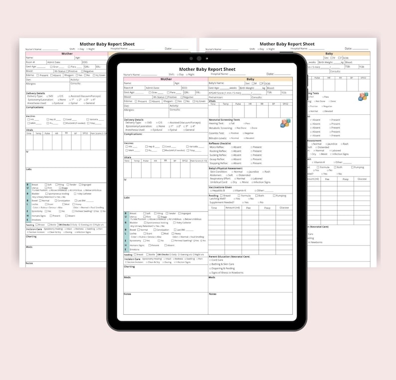 Editable Mother Baby Nurse Report Sheet Medsurg, Postpartum Nursing ...