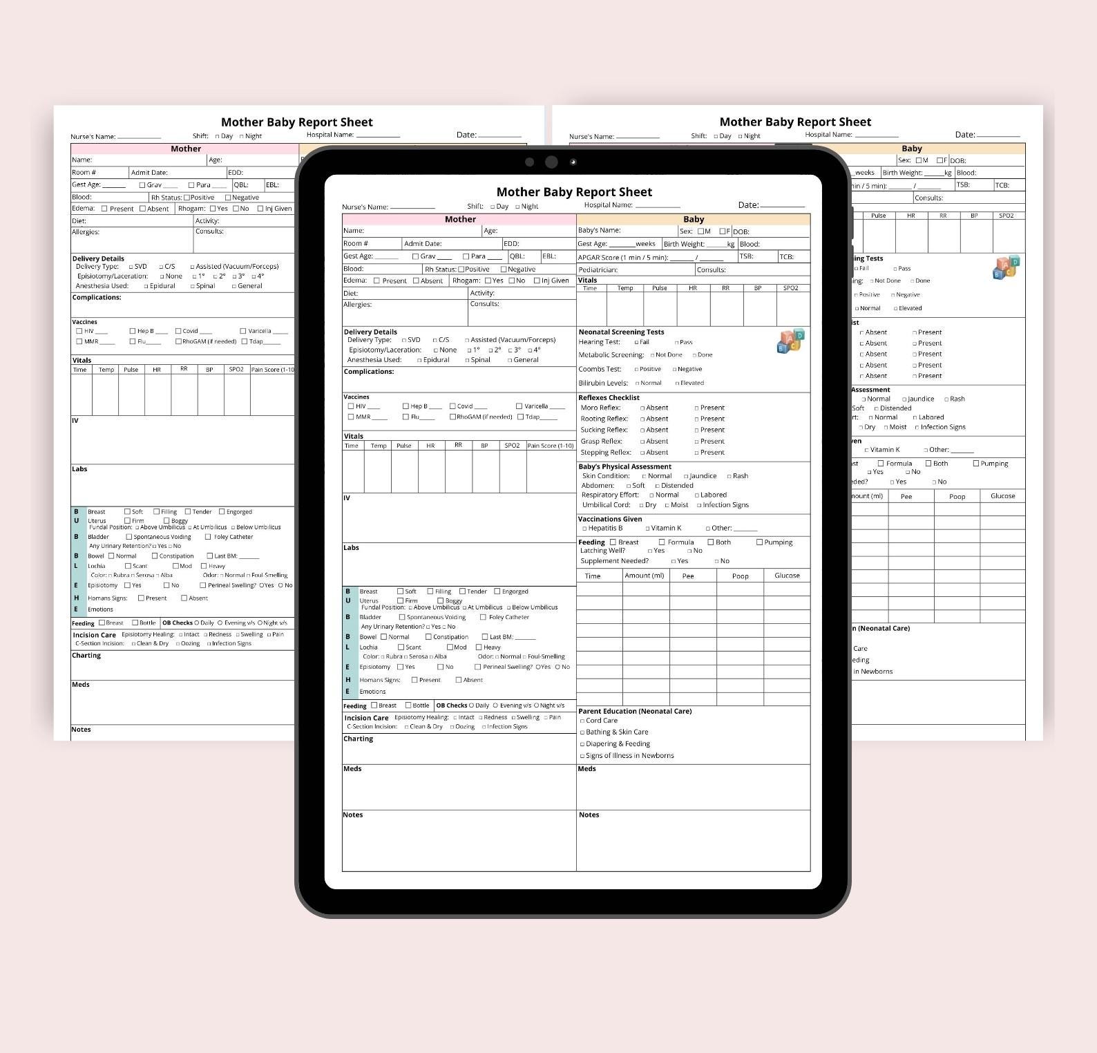 Editable Mother Baby Nurse Report Sheet Medsurg, Postpartum Nursing ...