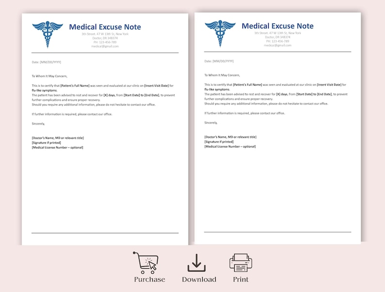 Medical Excuse Note Template for Work or School | Doctor Note for Sick ...