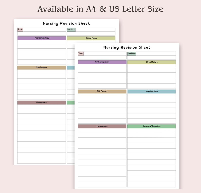 Nursing Revision Sheet, Editable Nursing Study Sheet, Study Revision ...
