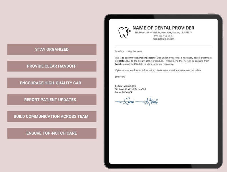 Editable Dentist Excuse Note, Medical Excuse Note, Editable Dental Note ...