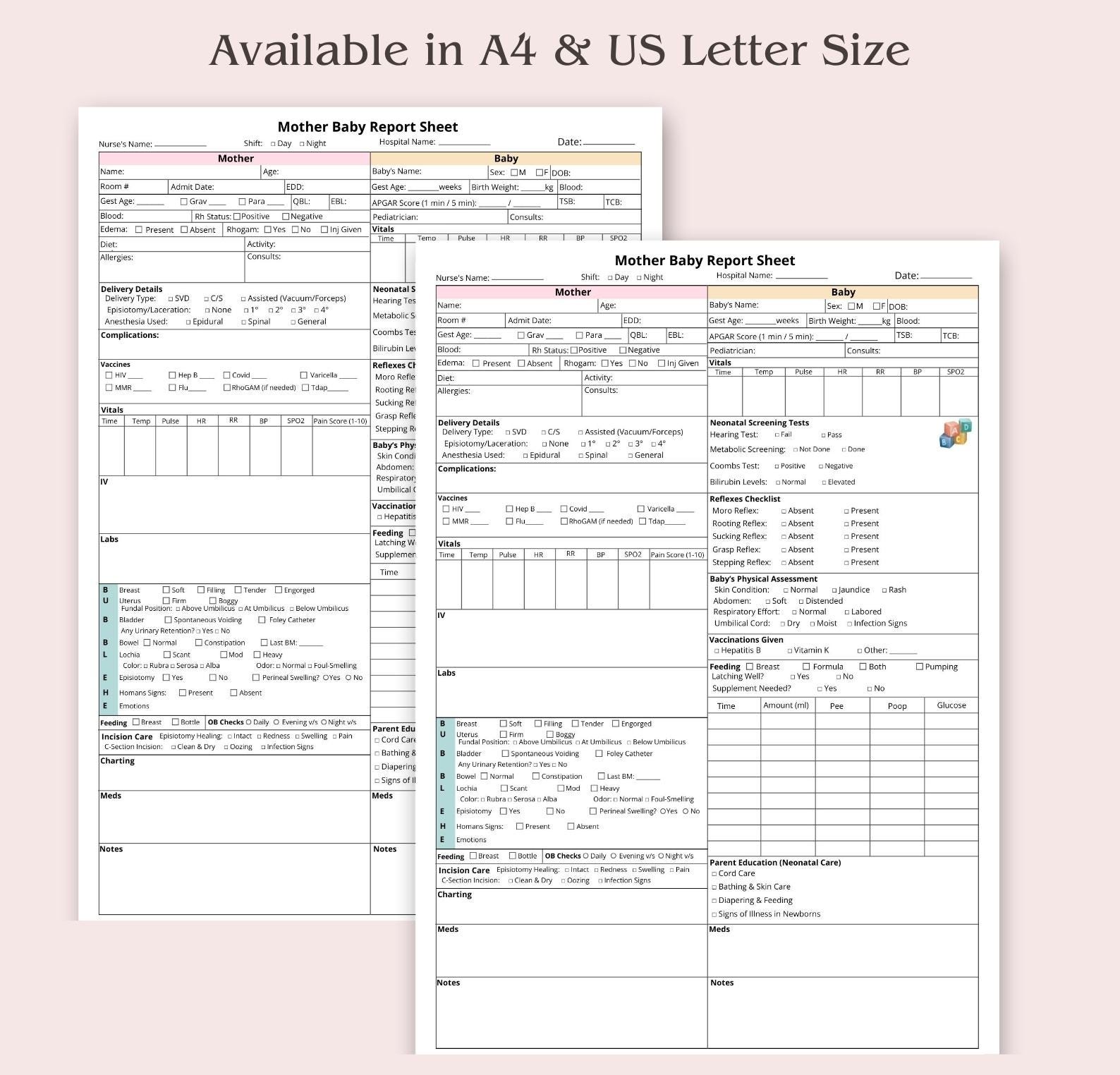 Editable Mother Baby Nurse Report Sheet Medsurg, Postpartum Nursing ...
