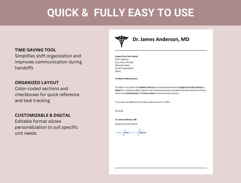 Urgent Care Excuse Note, Hospital Excuse Note for Work, Editable Return ...