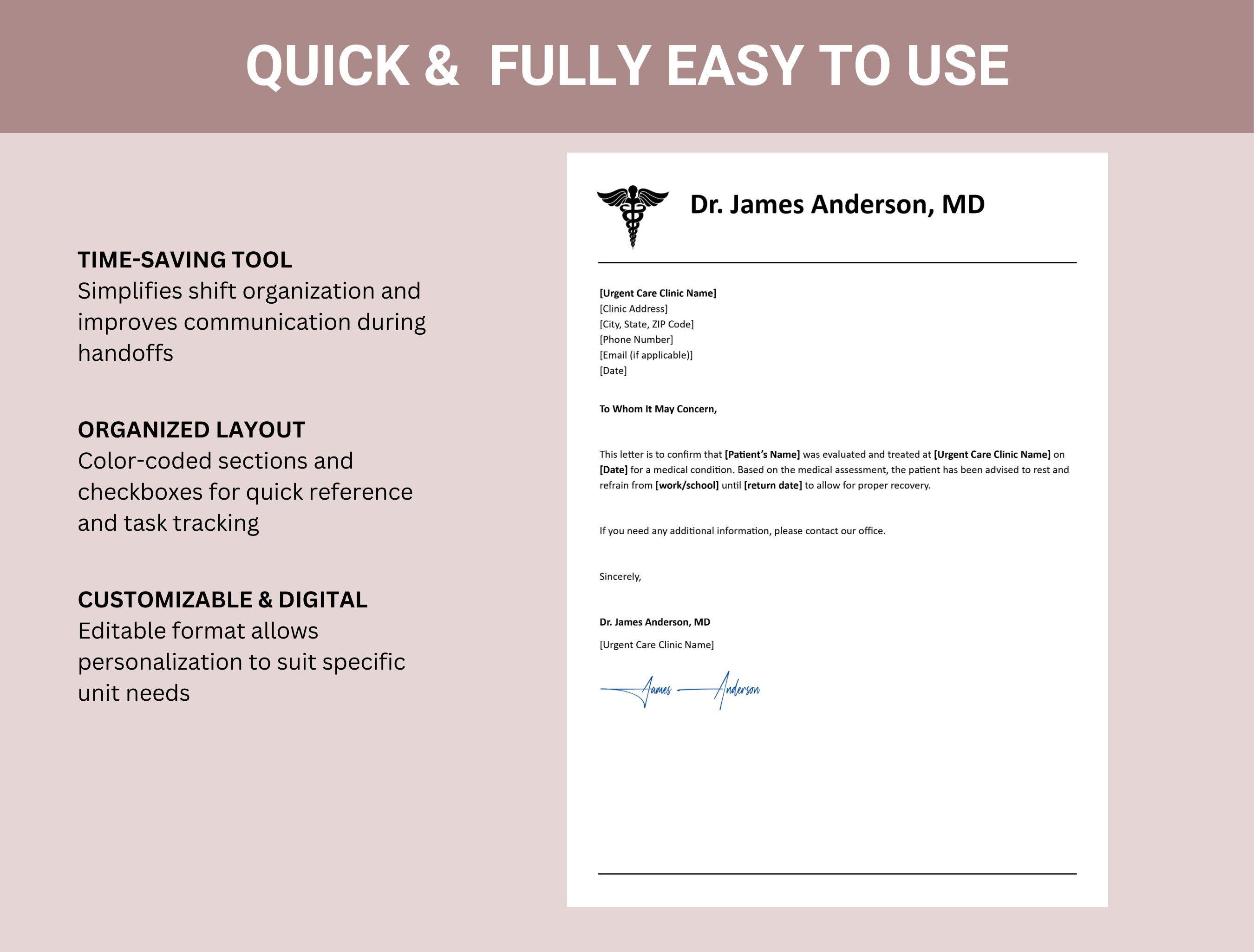 Urgent Care Excuse Note, Hospital Excuse Note for Work, Editable Return ...