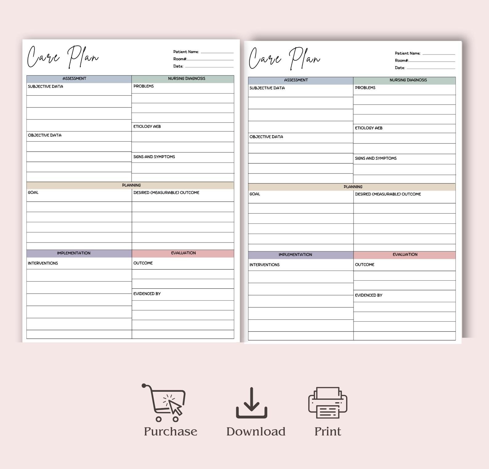 Care Plan Sheet, Nursing Care Plan, Editable Nursing Sheet, Nursing ...