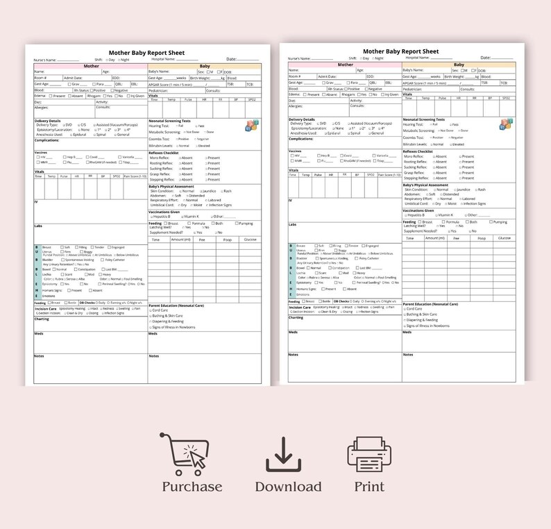 Editable Mother Baby Nurse Report Sheet Medsurg, Postpartum Nursing ...