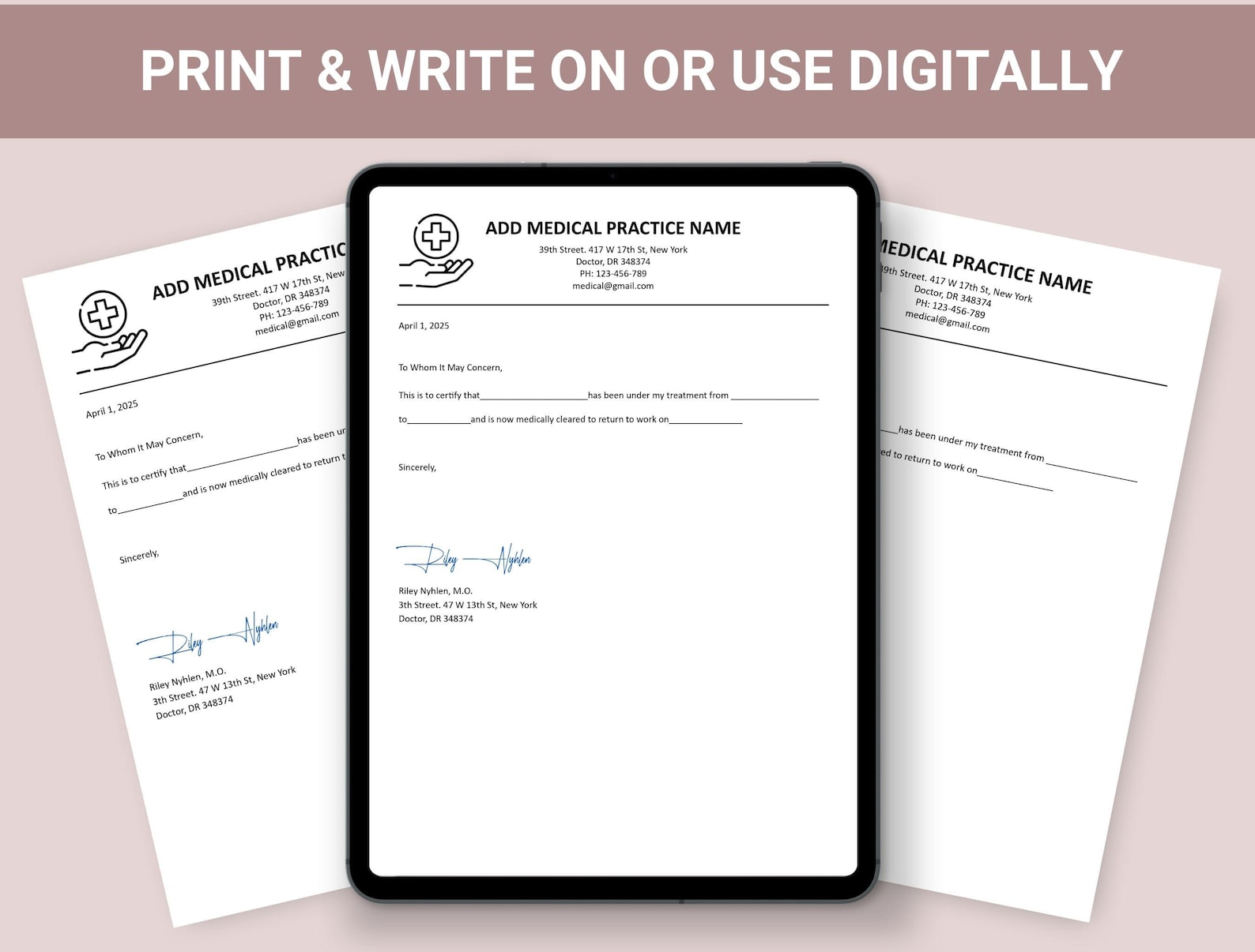 Doctors Return to Work Note, Dr Excuse Note, Editable Dr Note Template ...
