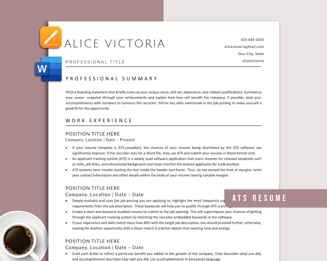 ATS Resume Template Word and Pages, Ats Friendly Resume, Modern ATS ...