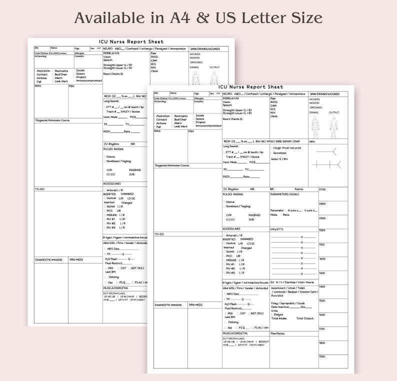 ICU Nurse Report Sheet, Editable Nurse Sheets, Nurse Report Sheet ...