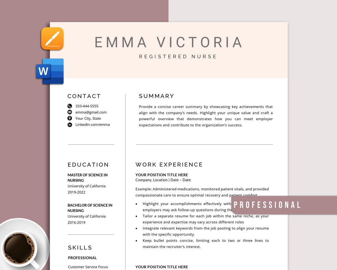 Nurse Resume Template Word and Apple Pages, Nursing Resume, LPN Resume ...