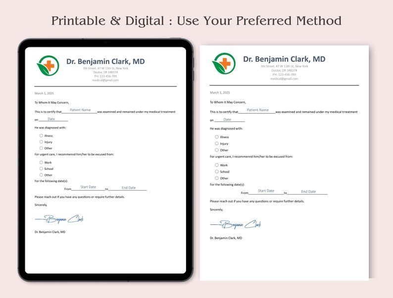 Doctor Excuse Note Word, Dr Note Template With Signature, Drs Excuse Note Pages and Google Doc ...