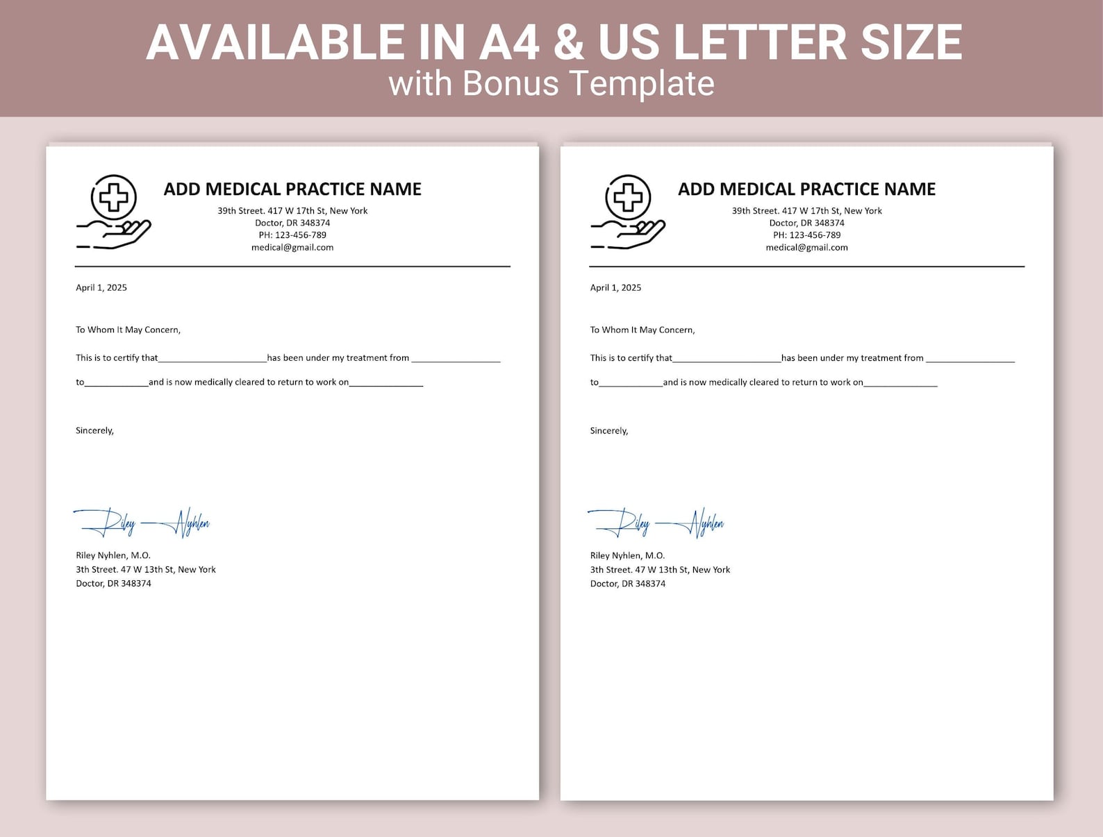 Doctors Return to Work Note, Dr Excuse Note, Editable Dr Note Template ...