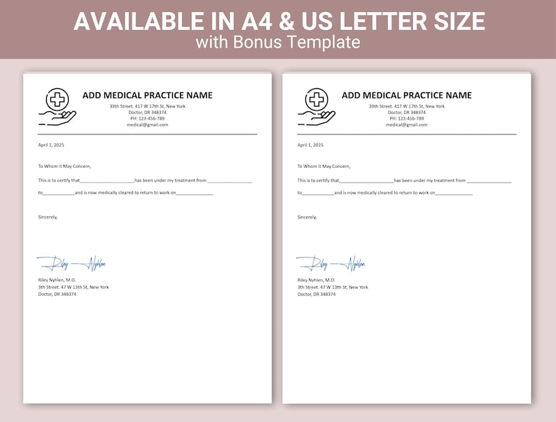 Doctors Return to Work Note, Dr Excuse Note, Editable Dr Note Template ...